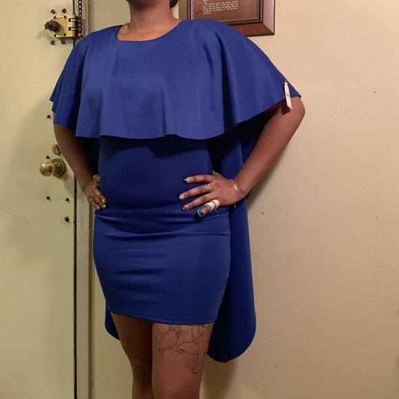 Dresses | Royal Blue Mini Dress With Tail Cape | Poshmark
